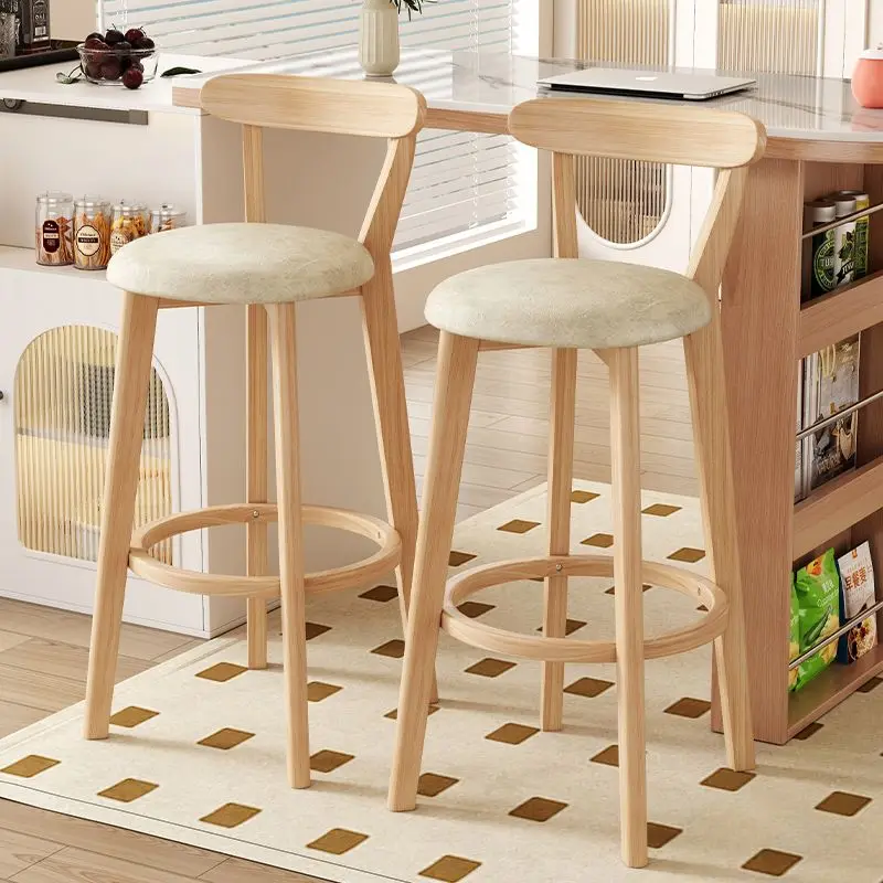 Solid Wood Bar Stool Household High Stool Kitchen Island Backrest High ...