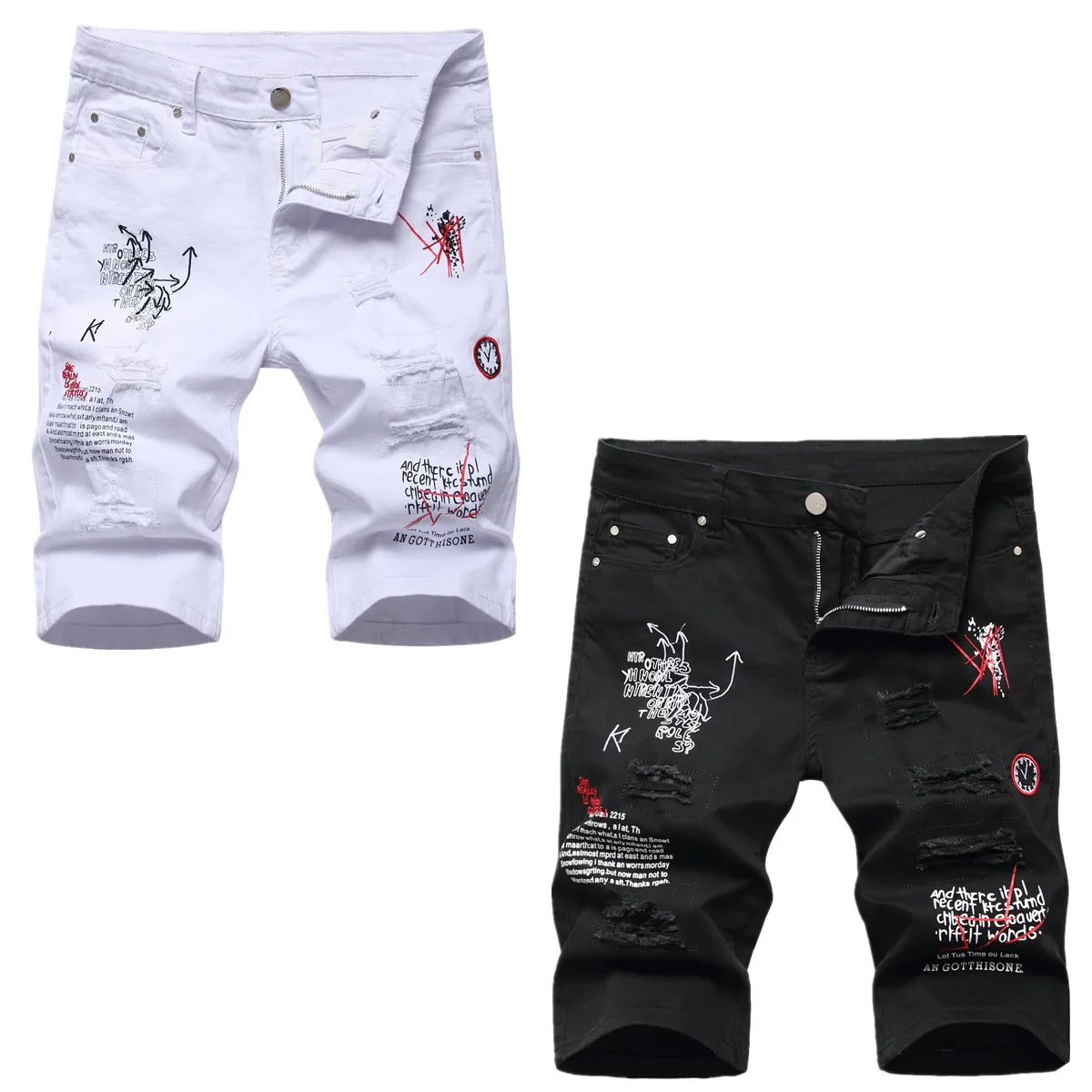 Shorts-jeans-rasgados-estampados-para-homens-de-cor-clara-bordados ...