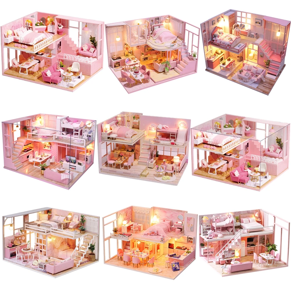 Diy-Casa-Wooden-Doll-House-Miniature-Building-Kits-Pink-Princess-Room ...