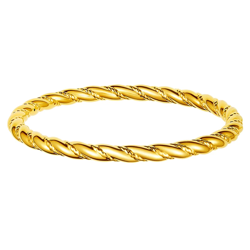 999 24K Yellow Gold Bangle 3D Gold Rope Bangle Fashion Bangle 6g