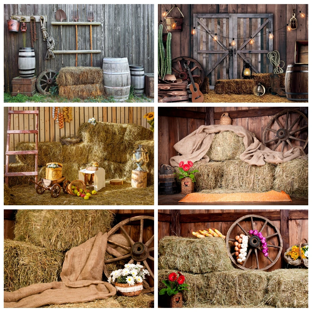 Autumn-Old-Wooden-Warehouse-Photography-Backdrops-Rural-Farm-Haystack-Wood-Wheel-Fall-Harvest ...