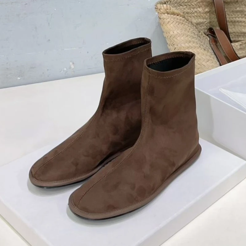 Autumn Stretch Short Boots Women Round Toe Suede Flat Shoes Short Boots ...