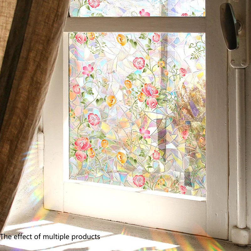 Colorful-Window-Privacy-Film-Flower-Rainbow-Static-Clings-Glass-Window ...