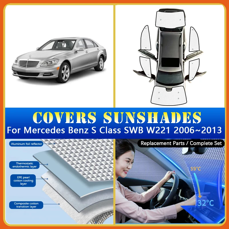 Car-Sunshade-Covers-For-Mercedes-Benz-S-Class-SWB-W221-2006-2013-Sun ...