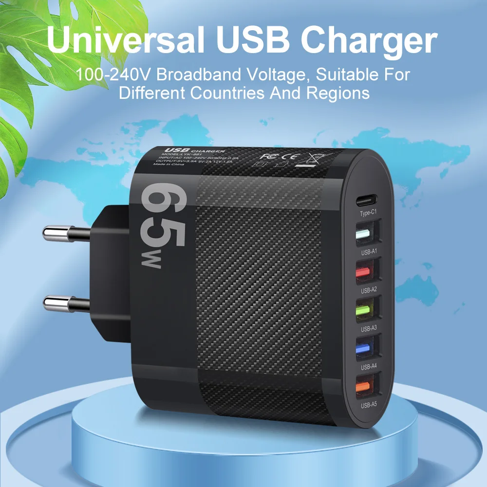 Charging-Blocks-Smart-Phone-Wall-Charger-Block-5-USB-A-Ports-1-Type-C ...