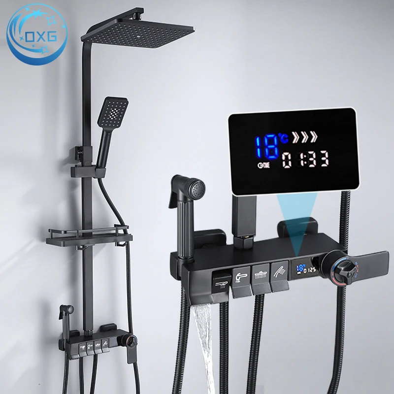 OXG-Brass-Thermostatic-Shower-Faucet-Bathroom-Faucet-Set-Digital-Display-Shower-System-Rainfall ...