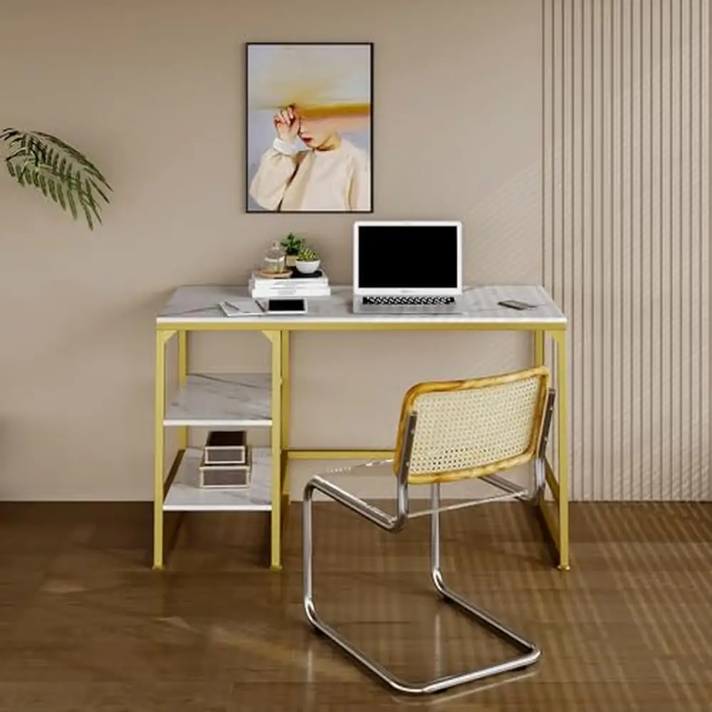 Large-Executive-Modern-Metal-Computer-Desk-with-Storage-Rack-Golden ...
