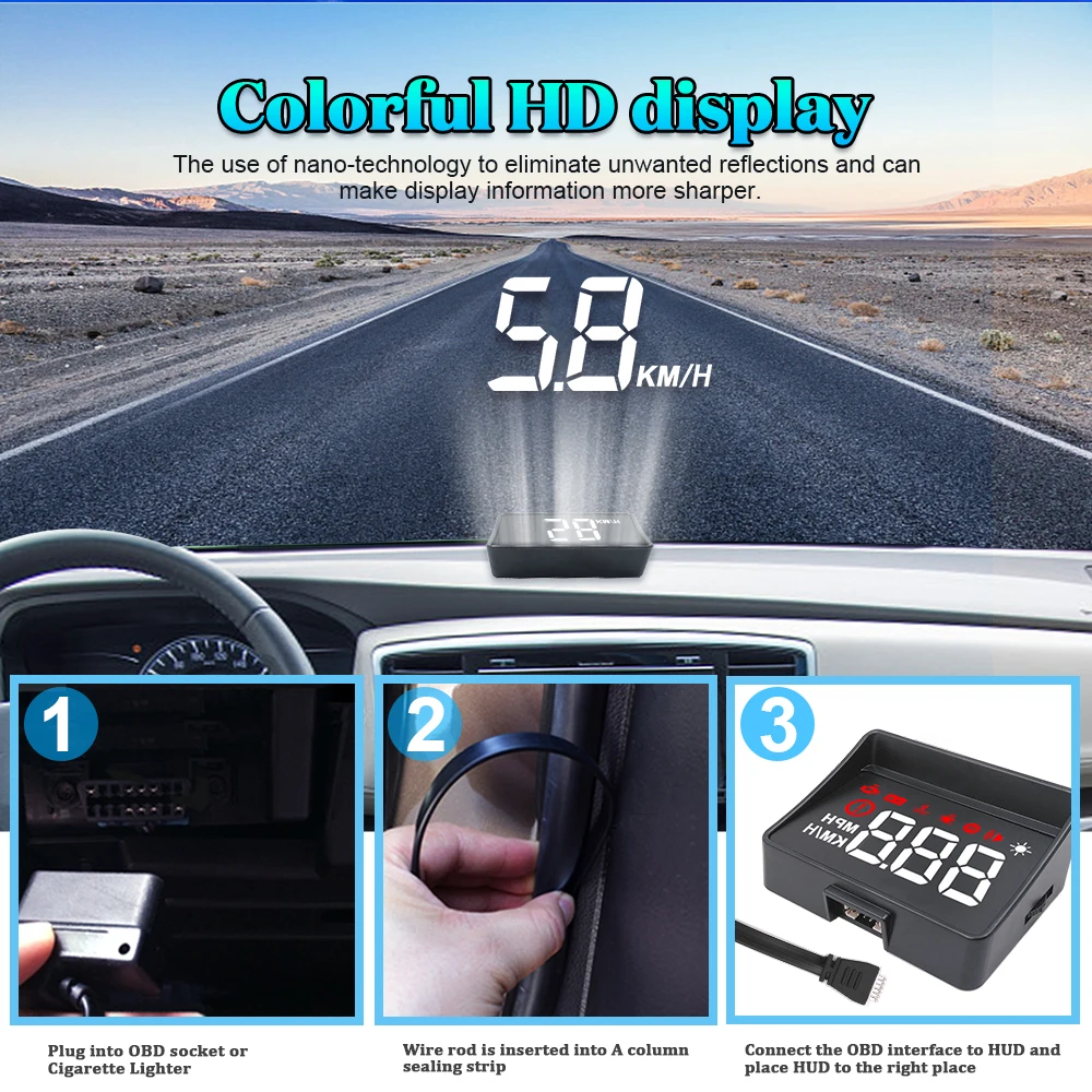Car-Speedometer-HUD-A100S-Monitor-OBD2-car-electronics-Temperature-Hud ...