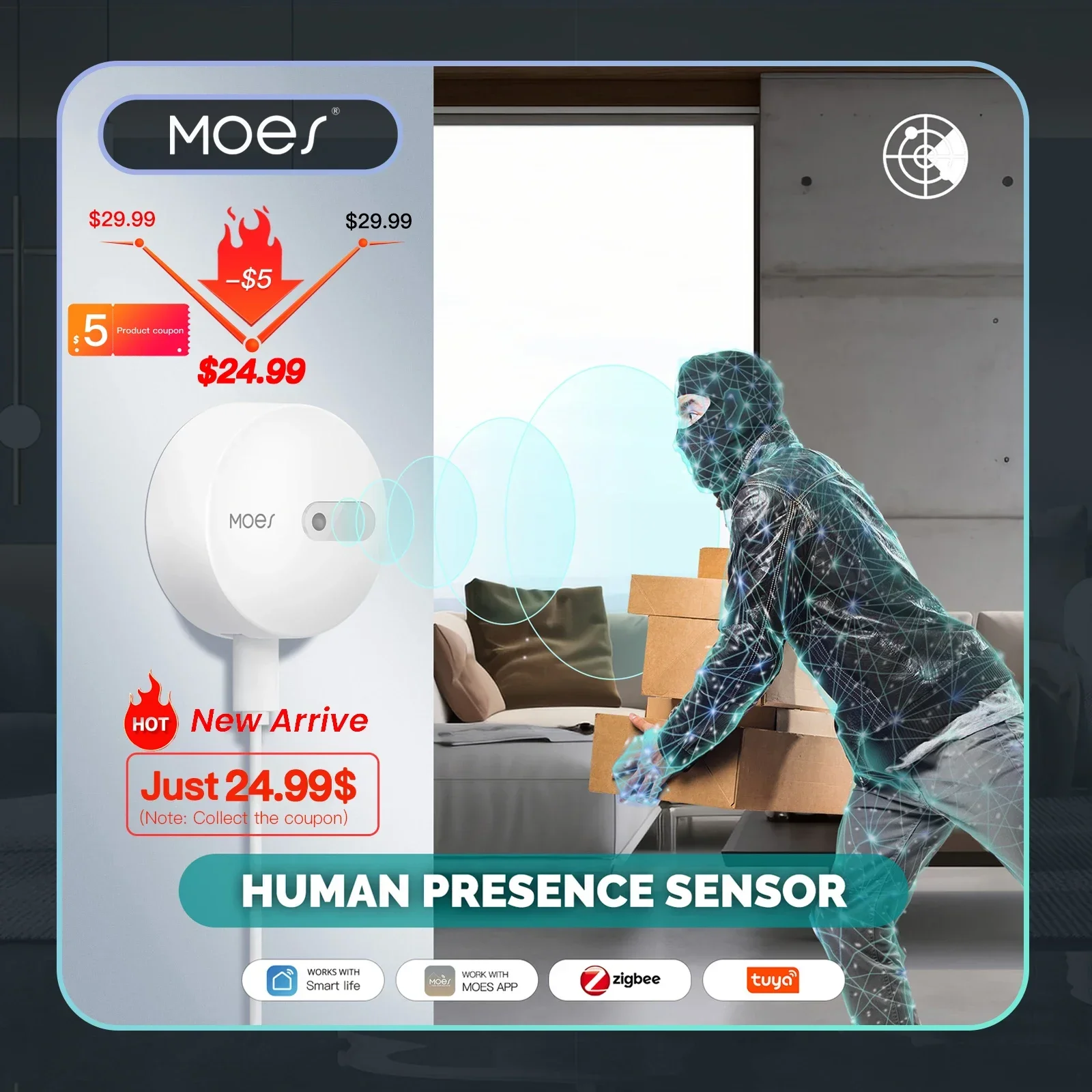 MOES ZigBee Human Presence Sensor Detector Radar Wave Detection Sensor ...