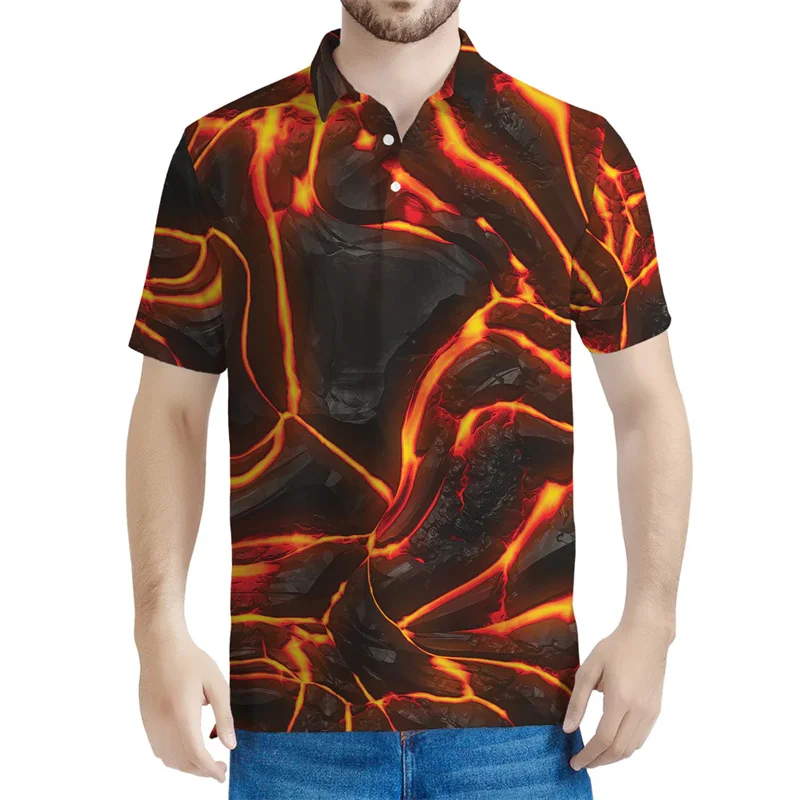 3D-Printed-Lava-Polo-Shirt-For-Men-Personality-Volcano-Graphic-Tee ...