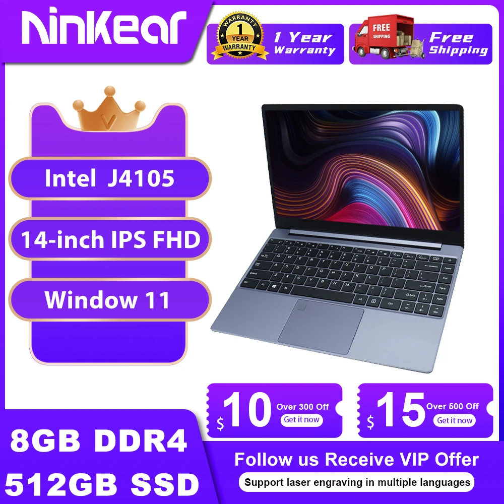Ninkear N14 Laptop 14-inch IPS FHD Intel Celeron J4105 dual-band WiFi ...