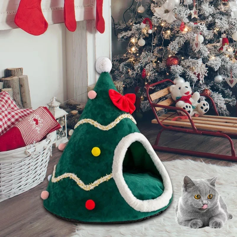 YOKEE Christmas Cozy Nesk Bed Cat House Pet for Small Dogs Puppy Mat ...