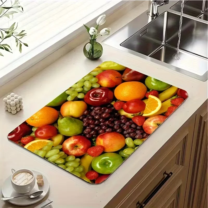Extra Large Fruit Printed Tableware Drying Mat Anti Slip Kitchen and ...