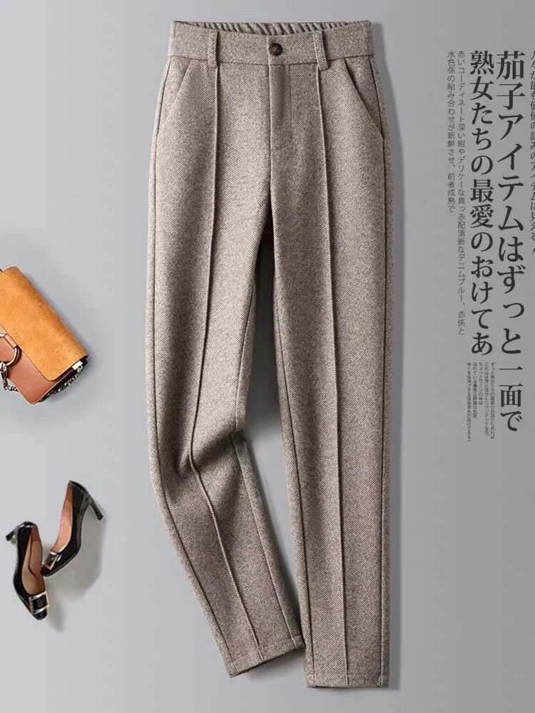 Woolen-Winter-Pants-Women-Casual-Loose-Elastic-High-Waist-Warm-Women-s ...