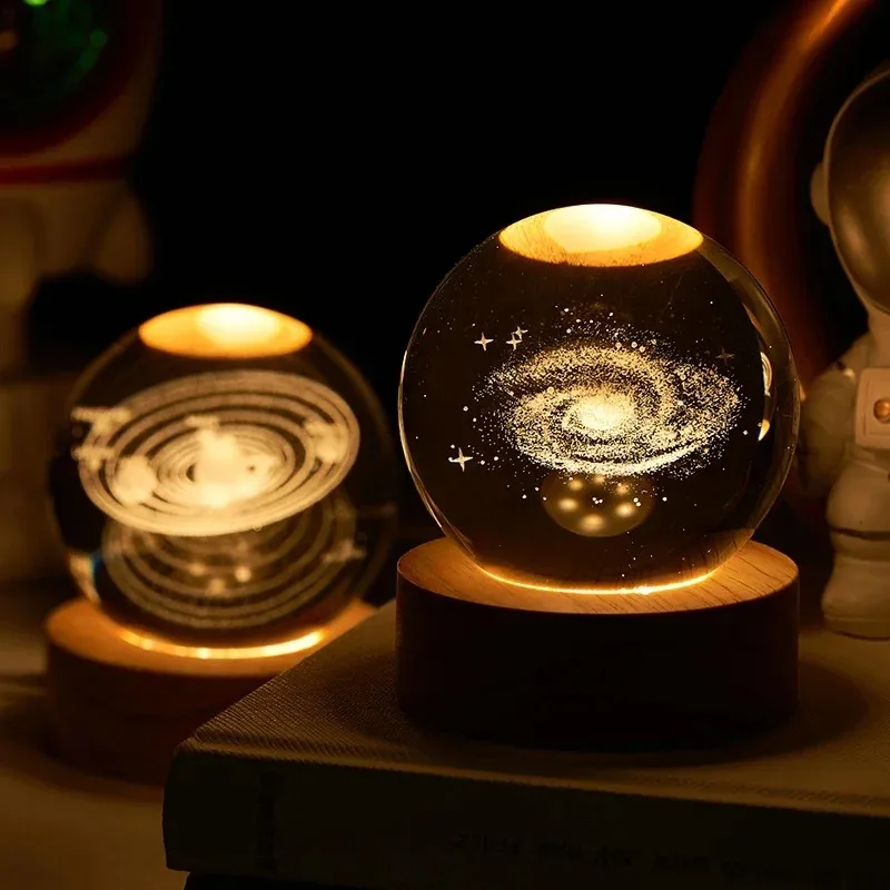 3D Moon Crystal Glass Globe Creative Clear Galaxy Saturn Crystal Sphere ...
