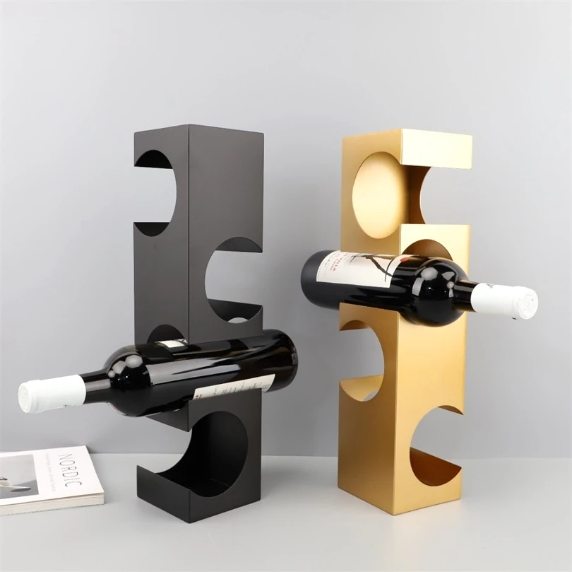 Iron Art Geometry Wine Holder Ornamental Hollow Metal Red Wine Storage ...