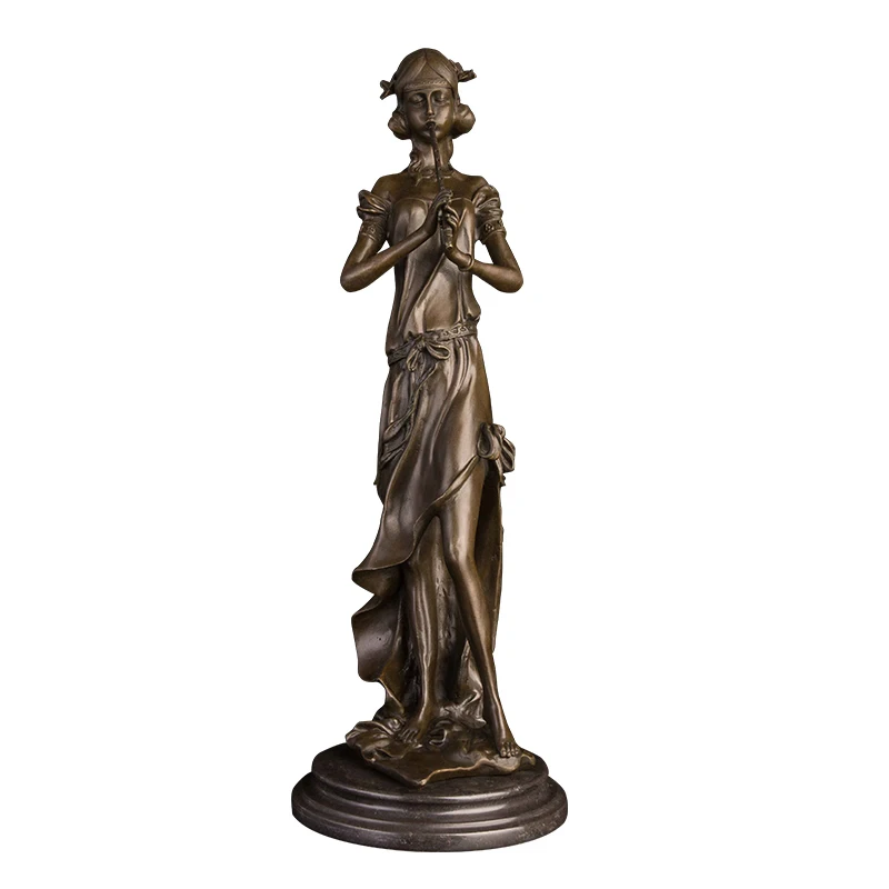 AH-116-Handmade-Bronze-Young-Girl-with-long-Flute-Statues-Modern-Female ...