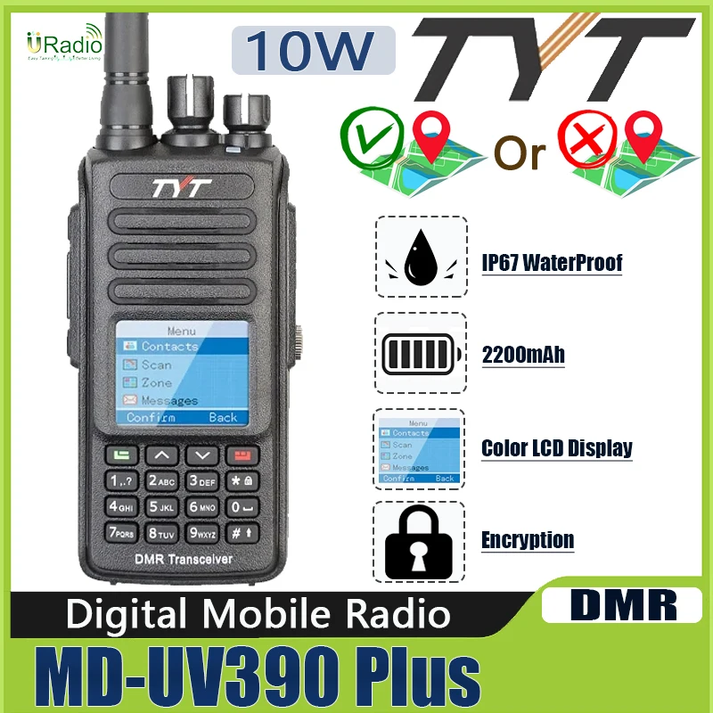 TYT-MD-UV390-Plus-DMR-Digital-Walkie-Talkie-10W-Dual-Band-AES256-Encryption-Waterproof-UV ...