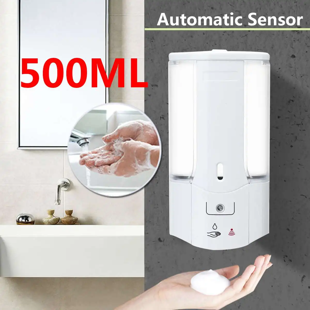500mL Automatic Touchless Sensor Hand Sanitizer Soap Dispenser Wall ...