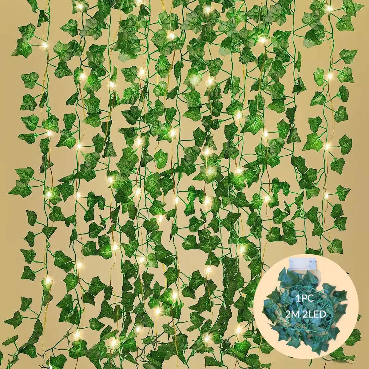 1Pack Ivy Fake Vines Artificial Ivy with 20 LED String Light Leaf Wall ...