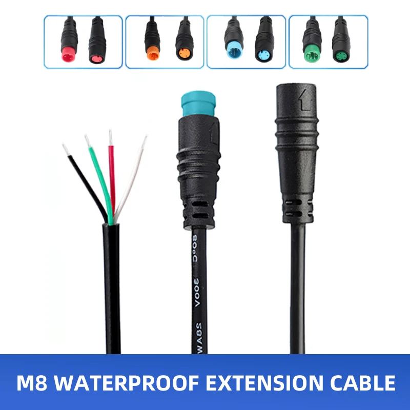 M8 Connector with 1M Cable Waterproof 2 3 4 5 6 8 Pin Male Female ...