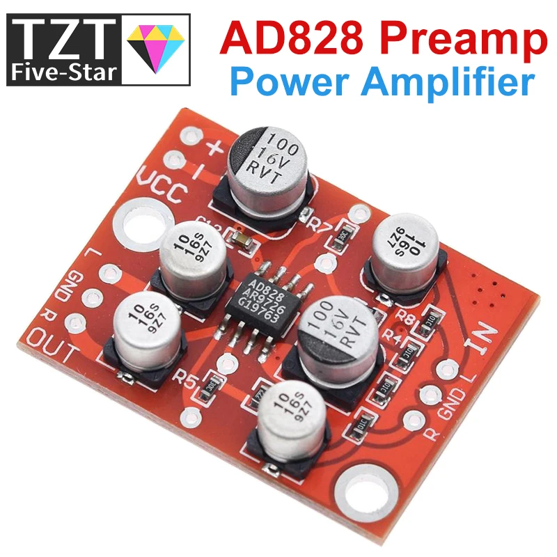 Tzt Dc 5v-15v 12v Ad828 Stereo Preamp Power Amplifier Board ...