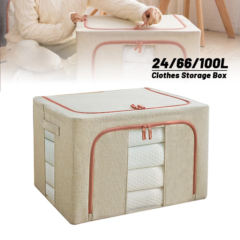 24-66-100L-Storage-Box-Steel-Frame-Foldable-Oxford-Cloth-Storage-Box ...