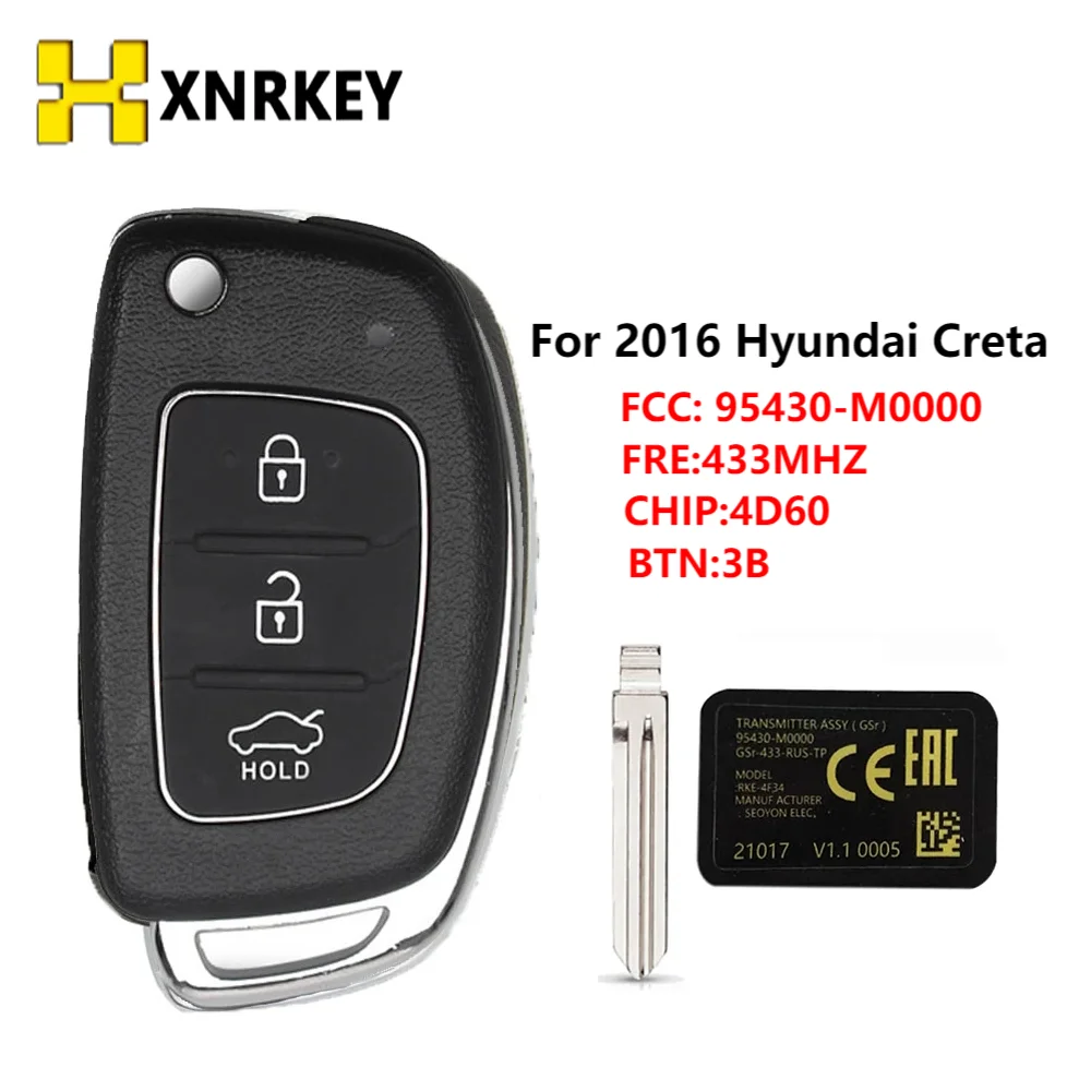 Xnrkey Fccid 95430-m0000 Aftermarket 3 Button Remote Flip Key For 2016 ...