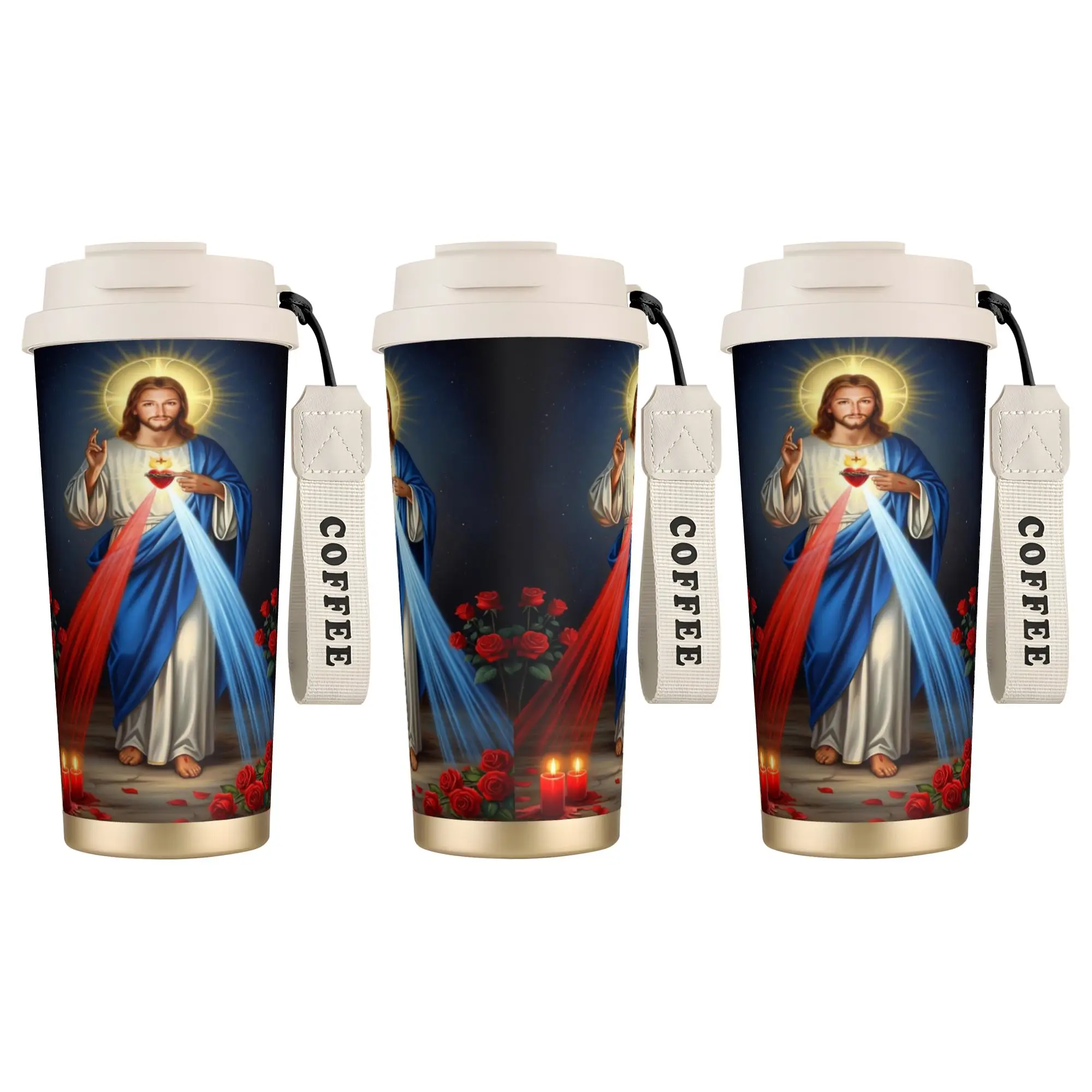 Stainless Steel Tumbler Jesus Blessing Decor Mugs Cup With Straws ...