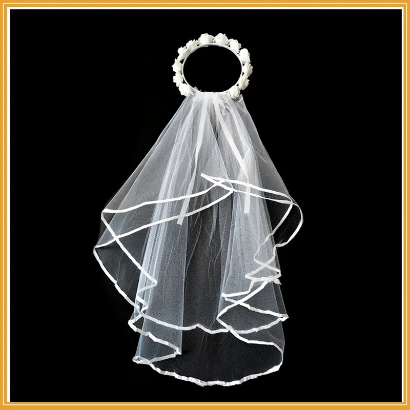 Hot Rose Flower Crown Veil for Garden Beach Wedding Bridal Shower Bride ...