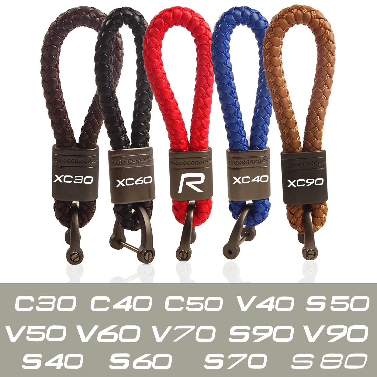 Metal leather car key chain keychain For Volvo R c30 c40 c50 s70 s80 ...