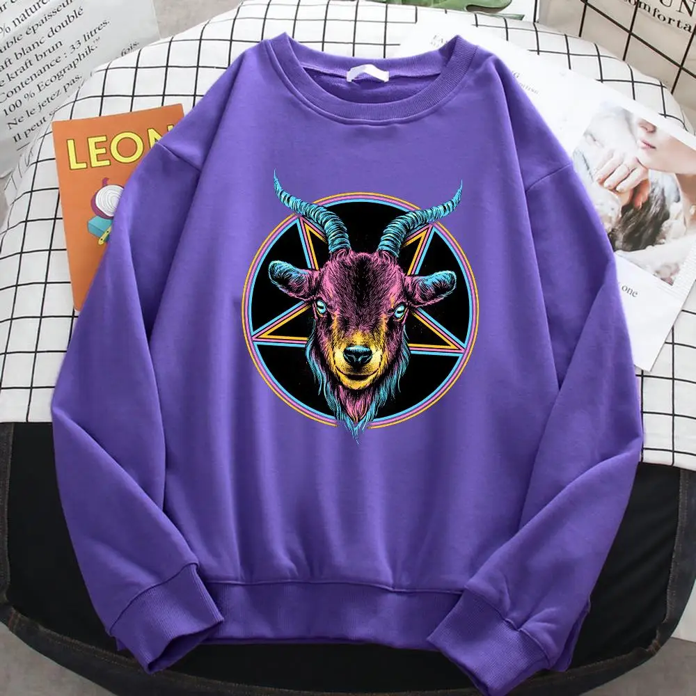 Mulheres-Satan-Demon-Sheep-Head-Print-Pullovers-moletons-confort-veis ...