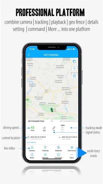 محلي - داش كام 4G -‏JC120 أمامية ، بث مباشر + تتبع