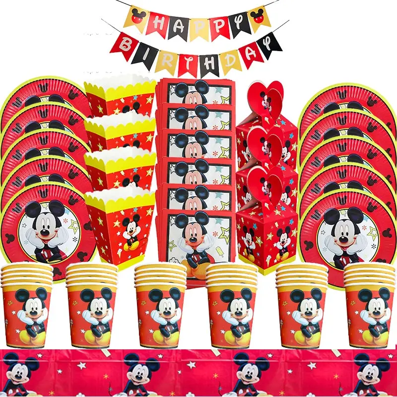 Disney Juego de Decoración de cumpleaños de Mickey Mouse para niño, plato de papel rojo, taza ...