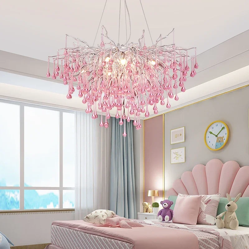 Pink Crystal Chandelier Bedroom Interior Chrome Colorful Ceiling ...