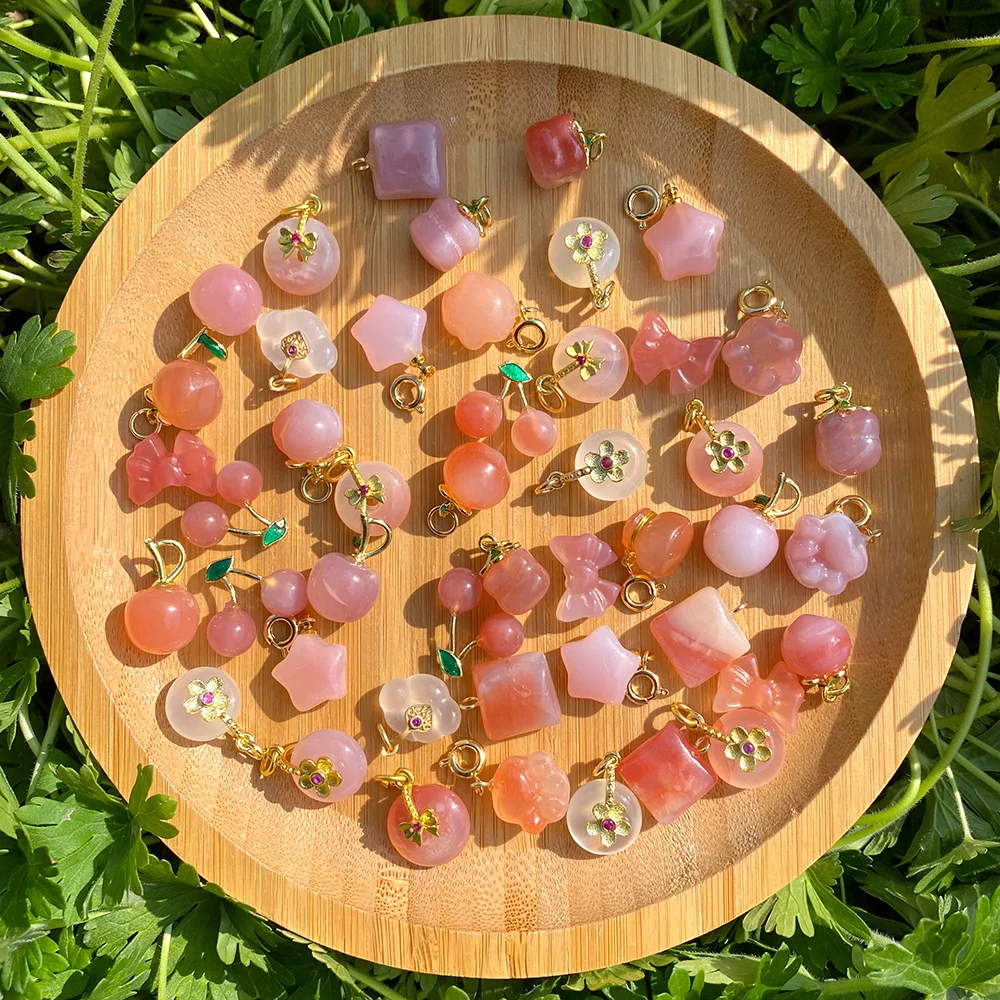 Sweet Pink Agate Stone Charms Natural Bow Purse Peach Shape Cute ...