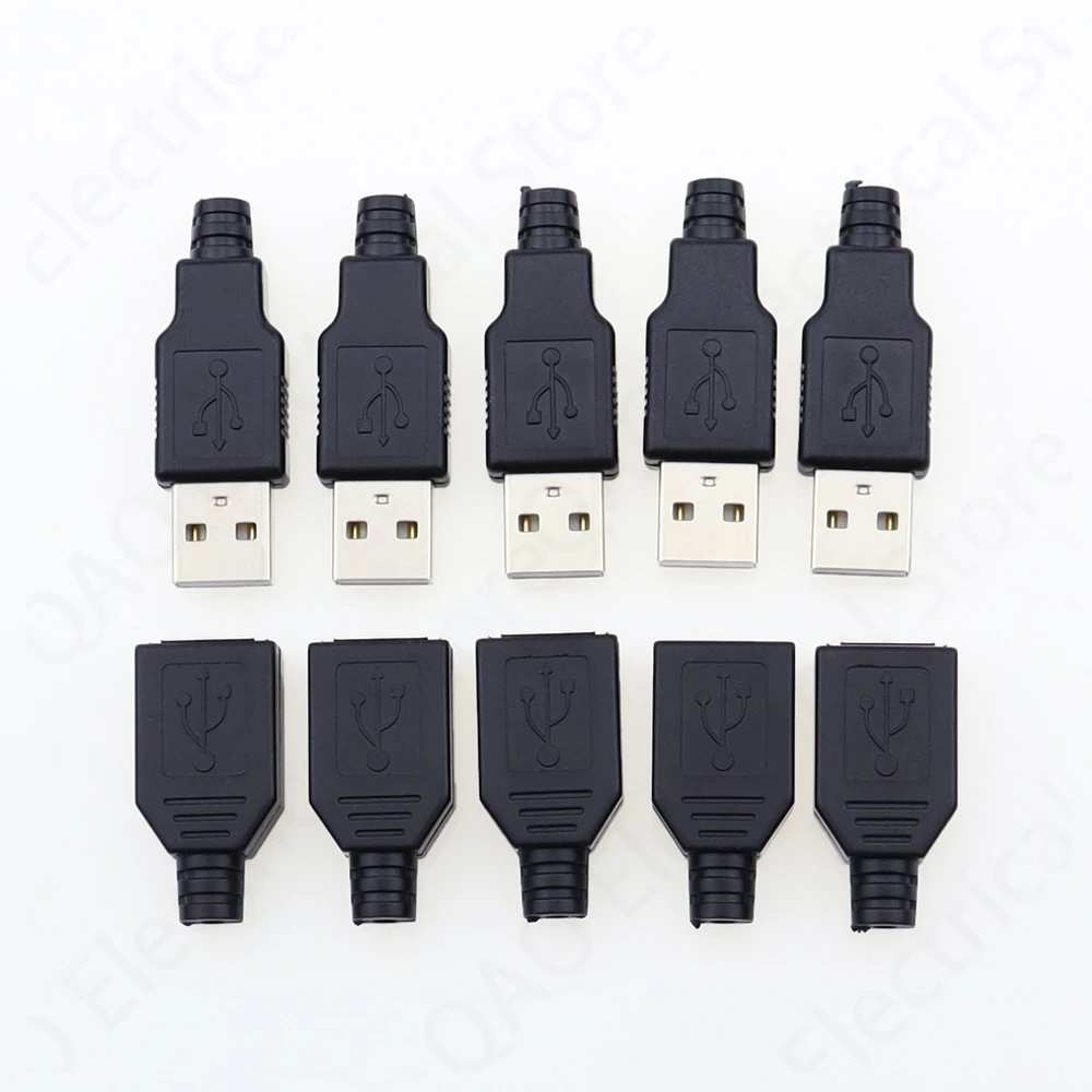10pcs-Type-A-Male-Female-USB-4-Pin-Plug-Socket-Connector-With-Black ...