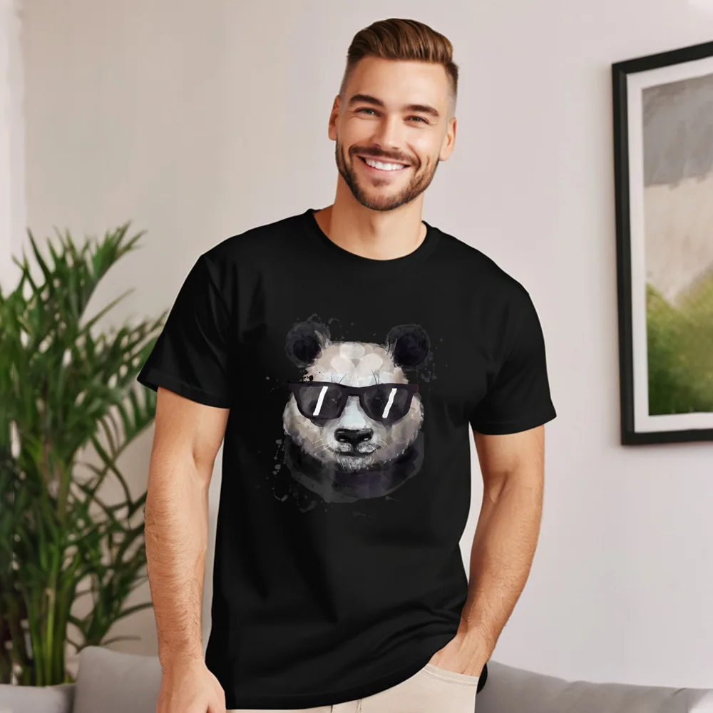 Funny T Shirts Cute O-Neck Cute Watercolor Cool Panda Tshirt Cotton ...