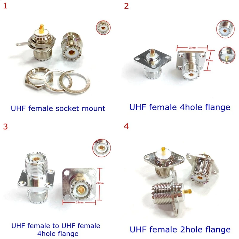 2PCS-SO239-SO-239-UHF-Female-Socket-Panel-Mount-Chassis-Bulkhead ...