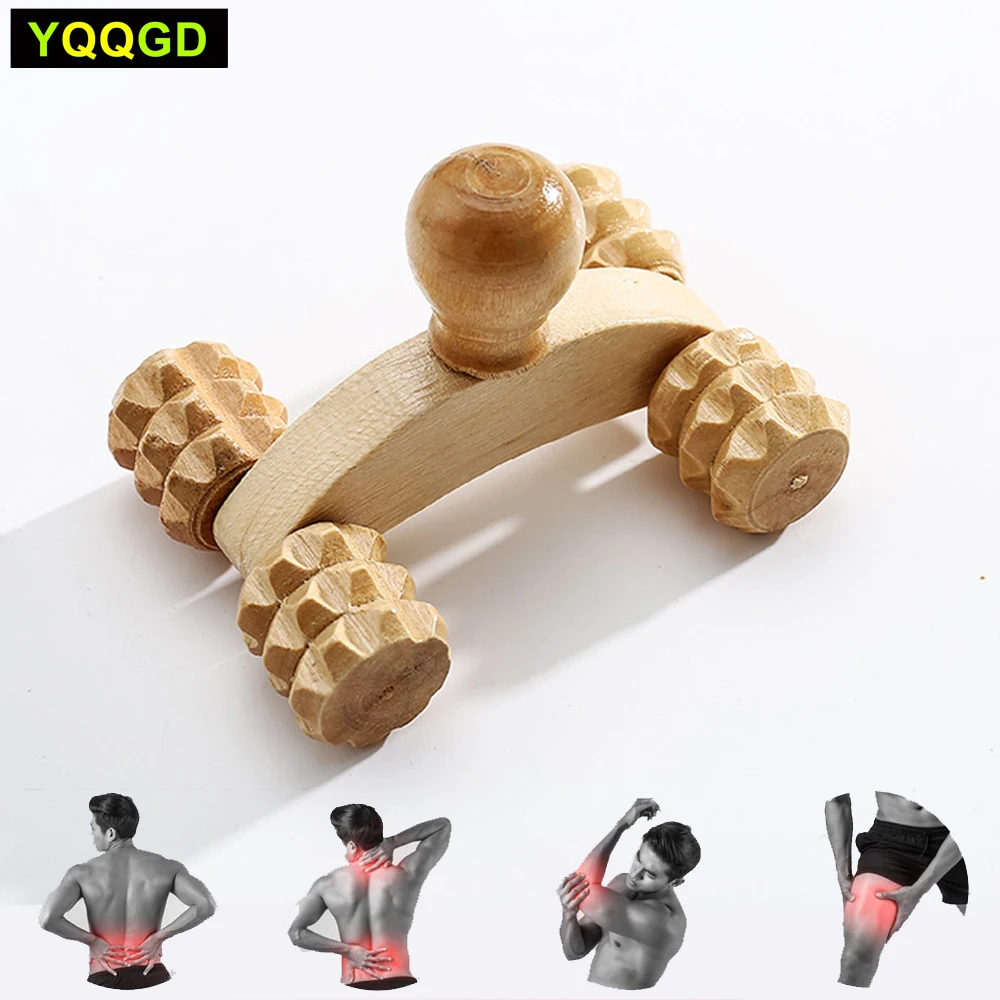 Wooden Handheld Body Roller 4 Wheels Balls Massager Arm Leg Back Foot ...