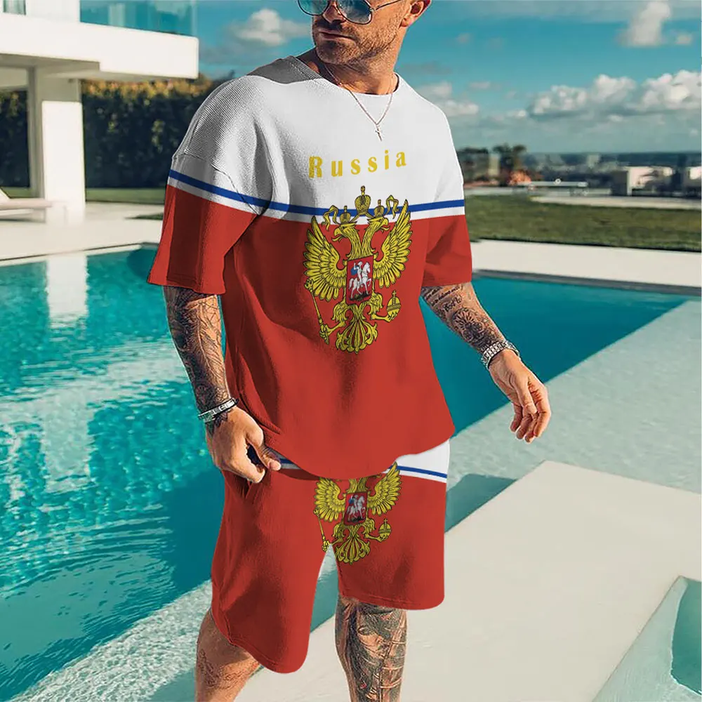 Men-s-T-shirt-with-Russian-Flag-Fashion-Set-Oversized-Beach-2PC-Men-s ...