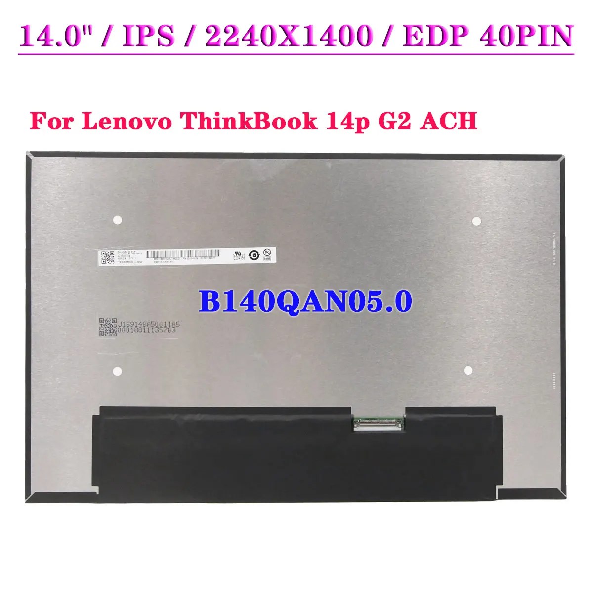 14.0" QHD Laptop LCD Screen B140QAN05.0 For Lenovo ThinkBook 14p G2 ACH 2240X1400 IPS 100% sRGB ...