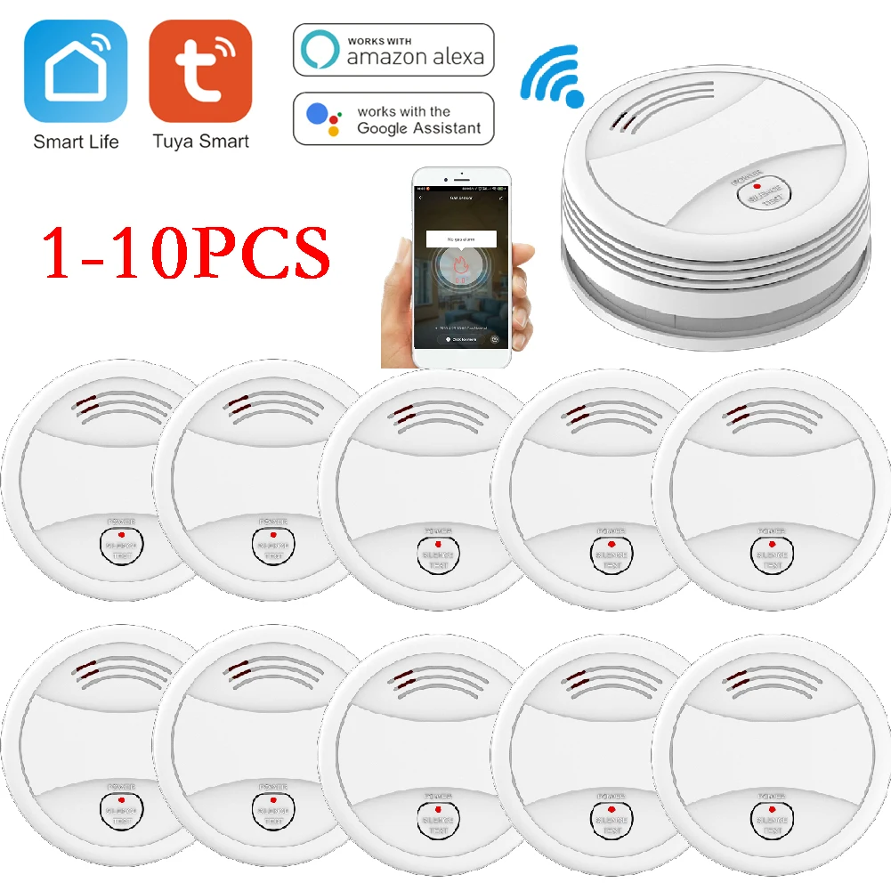 10-1PCS-Tuya-WiFi-Smoke-Detector-Remote-Monitoring-Fire-Smoke-Alarm ...