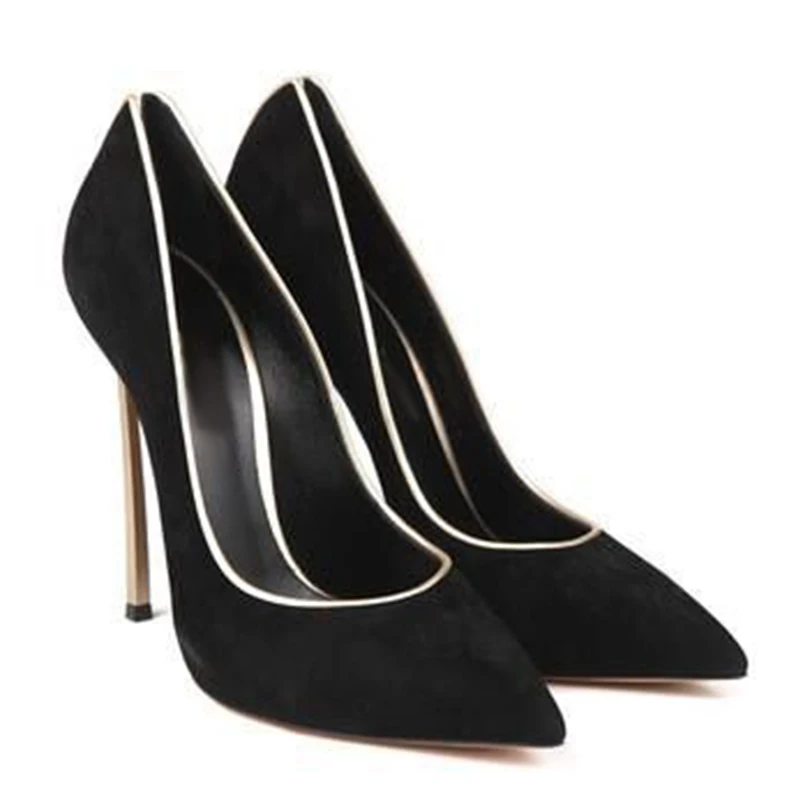Lady Gold Edge Suede Metallic Heel Pumps Woman Blade Stiletto High ...