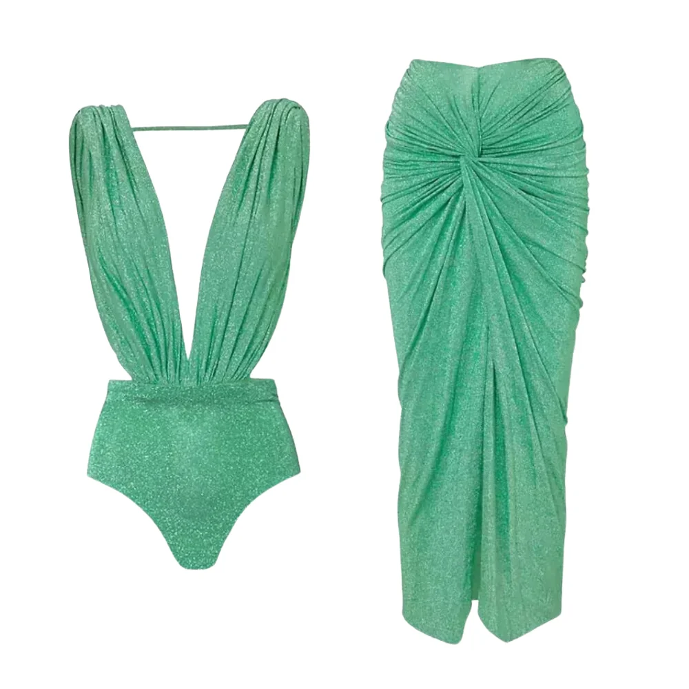 2024-sexy-swimsuit-deep-v-neck-One-piece-Shiny-Women-Swimwear-Beachwear ...