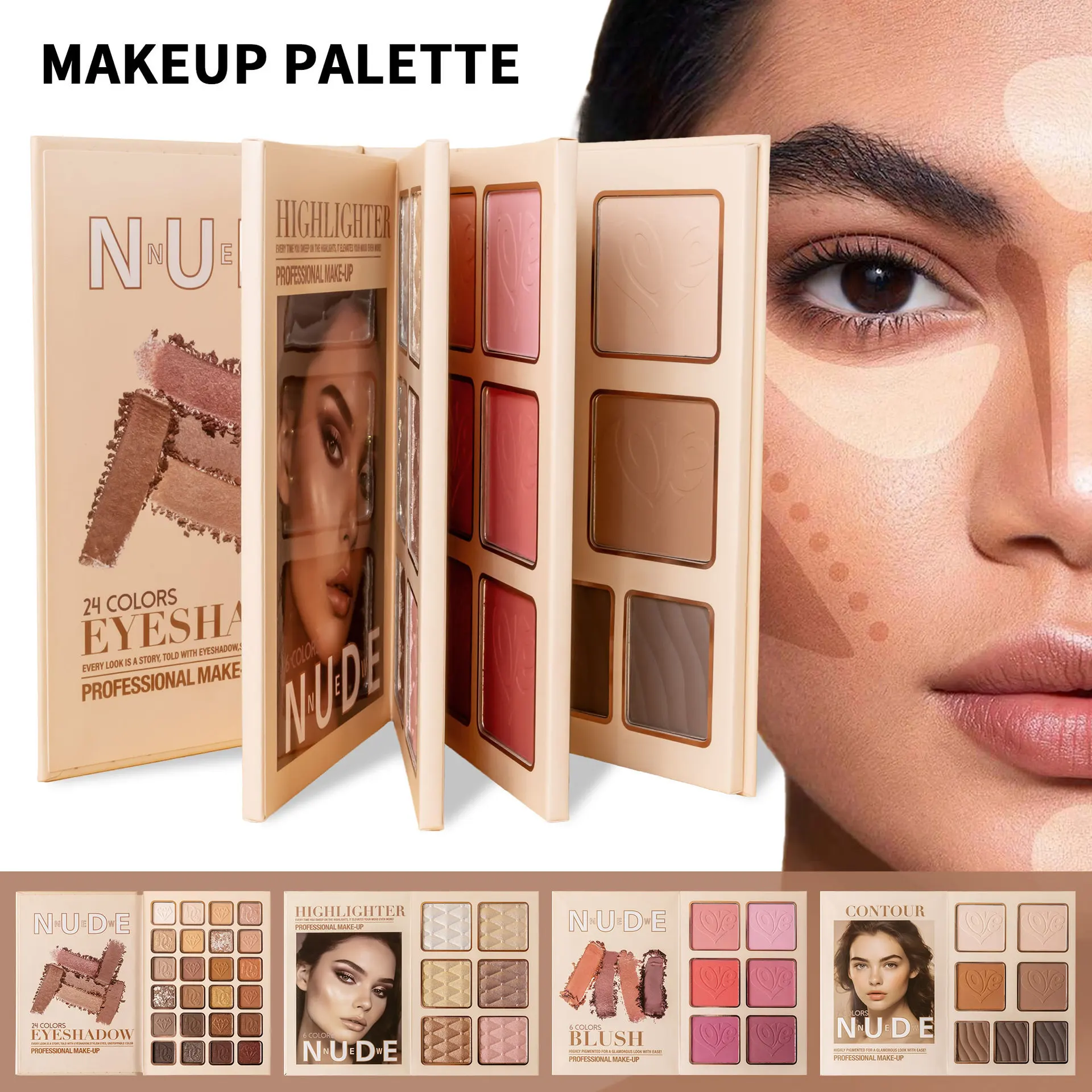 43-color All-in-One Makeup Palette Set, 4-Layer Book Design for Matte ...