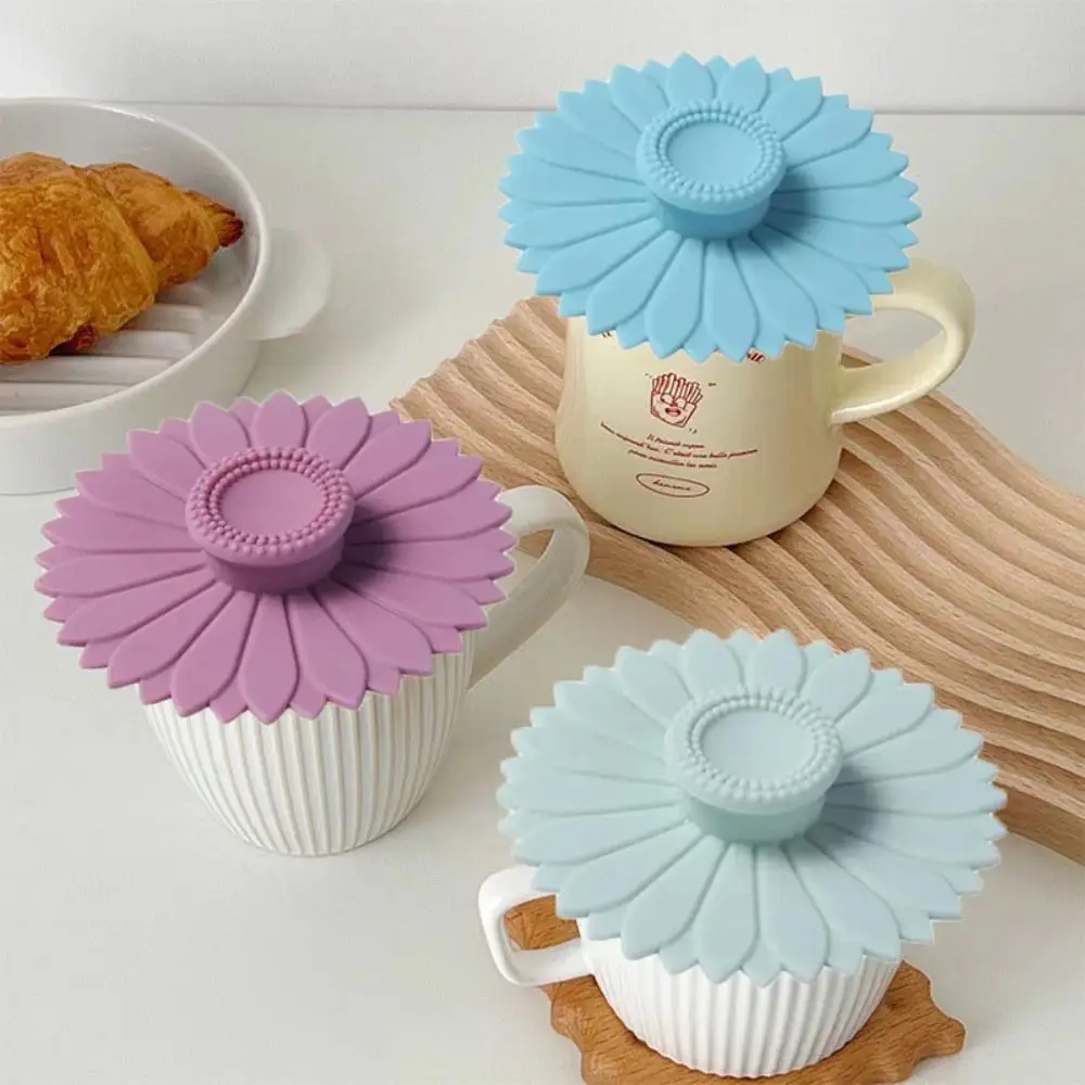 Seamless Sunflower Silicone Cup Lid Cup Accessories with Handle Sealed ...