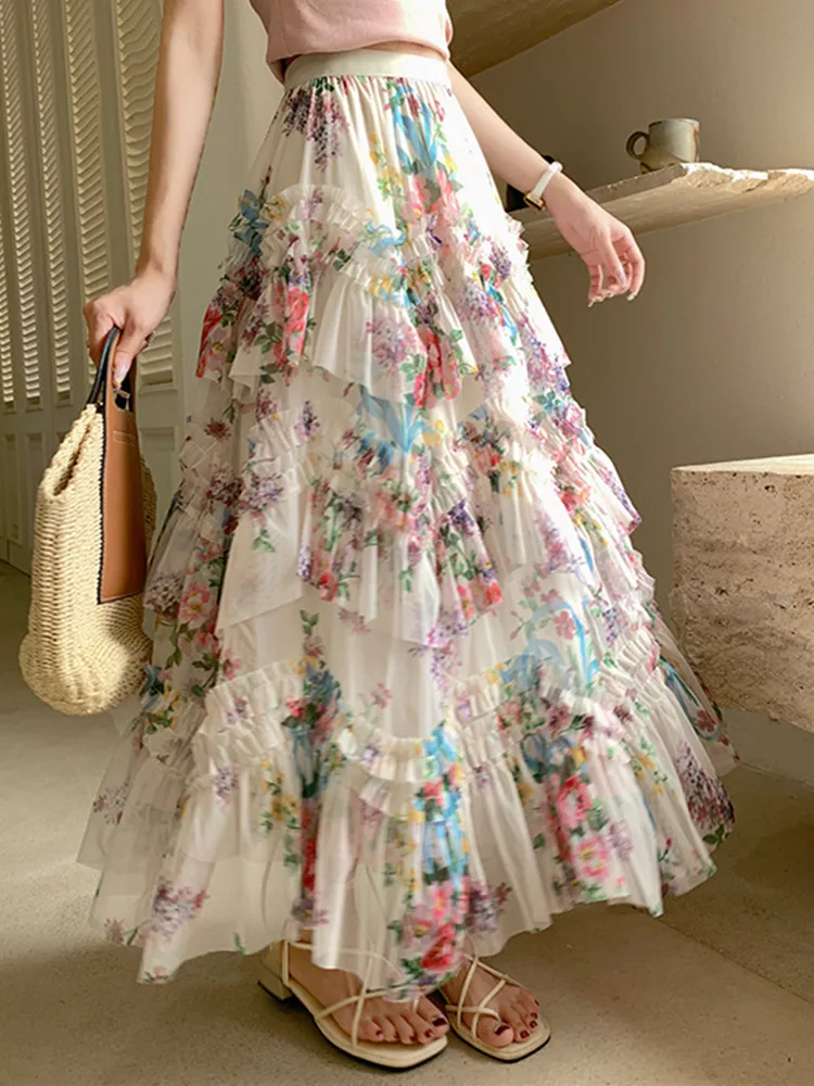 French-Vintage-Ruffles-Splicing-Mesh-Skirt-Female-Summer-New-Women-s ...