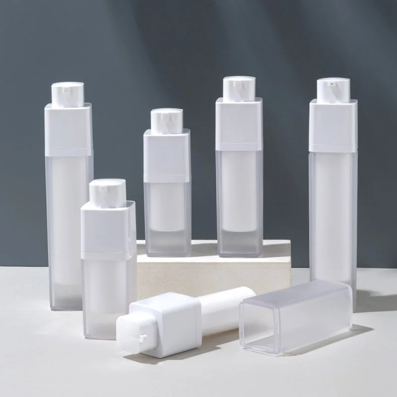 1pcs 15ml 30ml 50ml 에어리스 펌프 화장품 용기 반투명 이중 레이어 두꺼운 사각형 로션 빈 에어리스 병