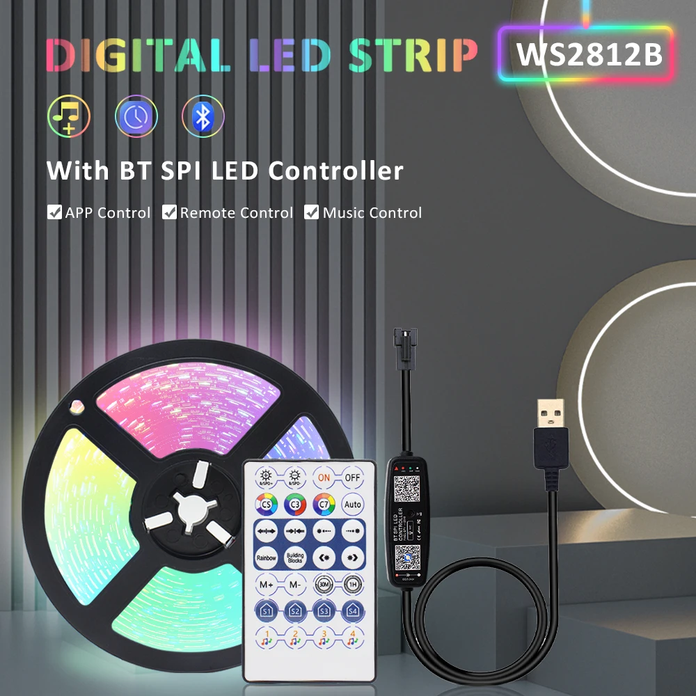 Bluetooth-USB-WS2812B-RGB-LED-Strip-Light-Addressable-5V-5050-Wireless ...